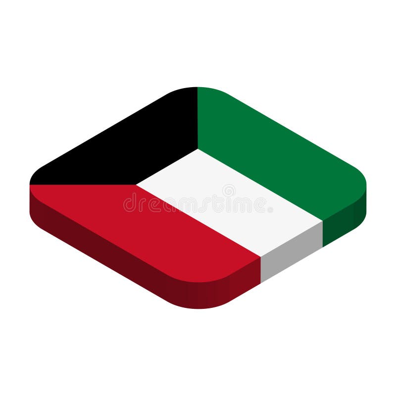 Rounded Square Isometric Vector Flag of Kuwait Stock Vector ...