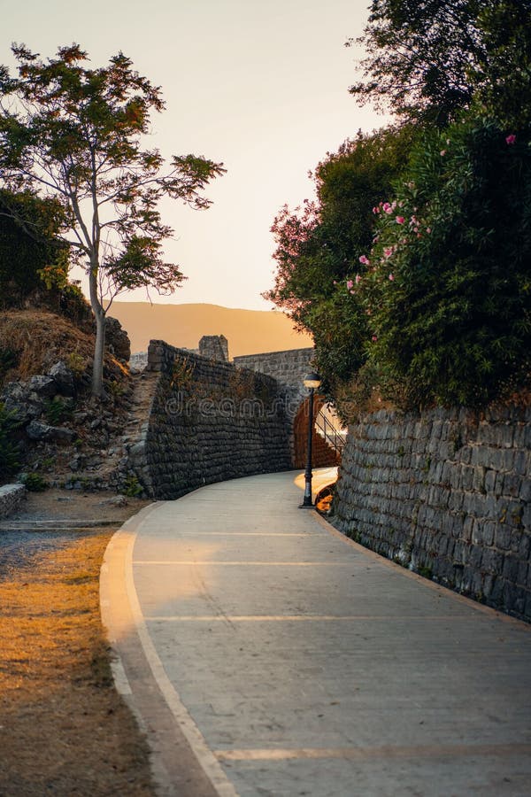 Rounded Stone Path through a Stone Wall at Sunset in Herceg Novi ...