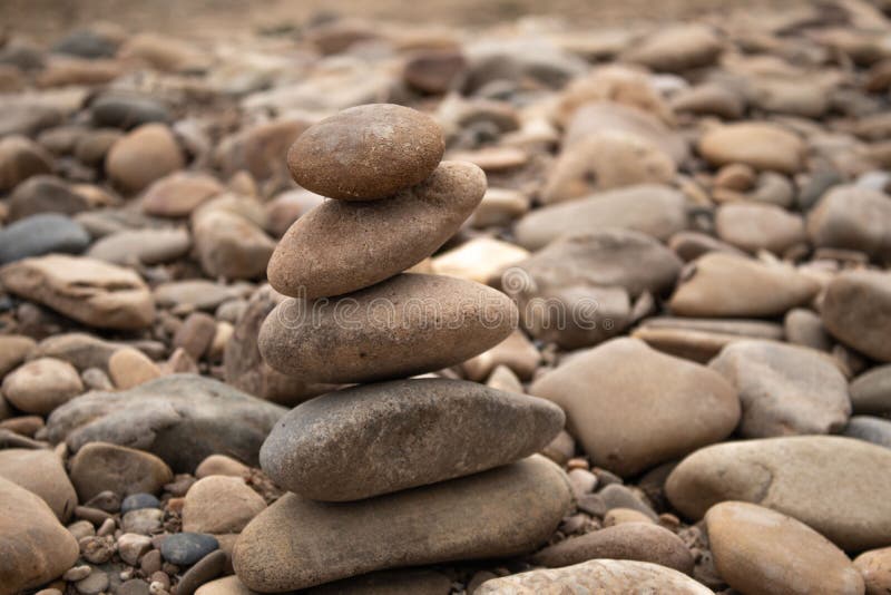 Pyramid of Rounded Stones in Nature Stock Image - Image of peace ...