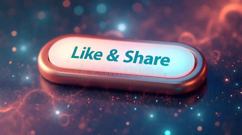 Rounded Stylized Button with Like and Share Message on Glowing Blue ...