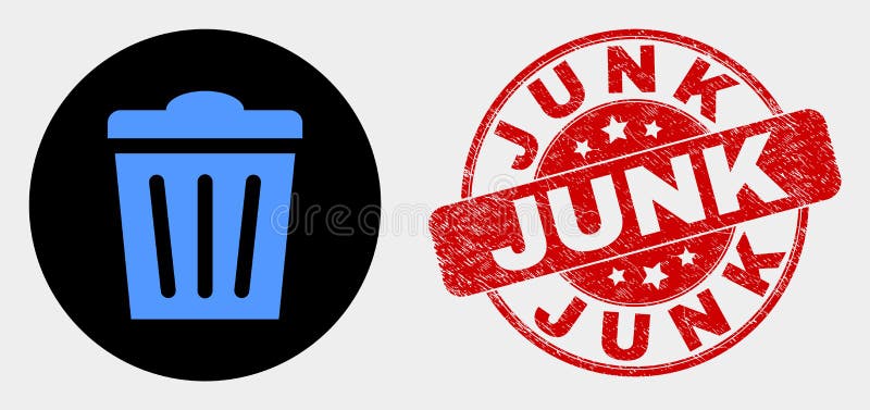 Vector Trashcan Icon and Grunge Junk Stamp Stock Vector - Illustration ...