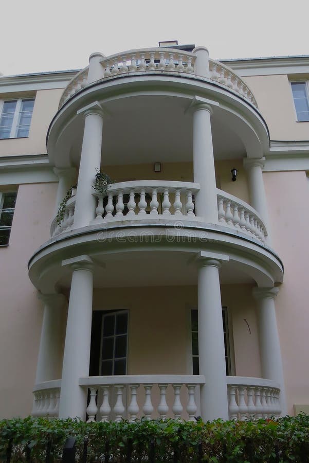 Rounded White Balconies in a Large House Stock Image - Image of modern ...
