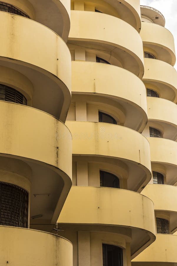 Rounded Yellow Balconys Havana Stock Image - Image of apartment, cuban ...