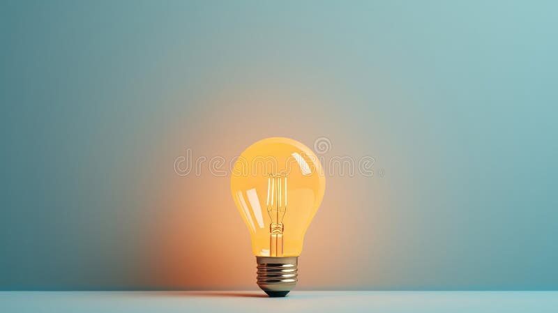 Rounded Yellow Lightbulb on Gradient Background with Copy Space Stock ...