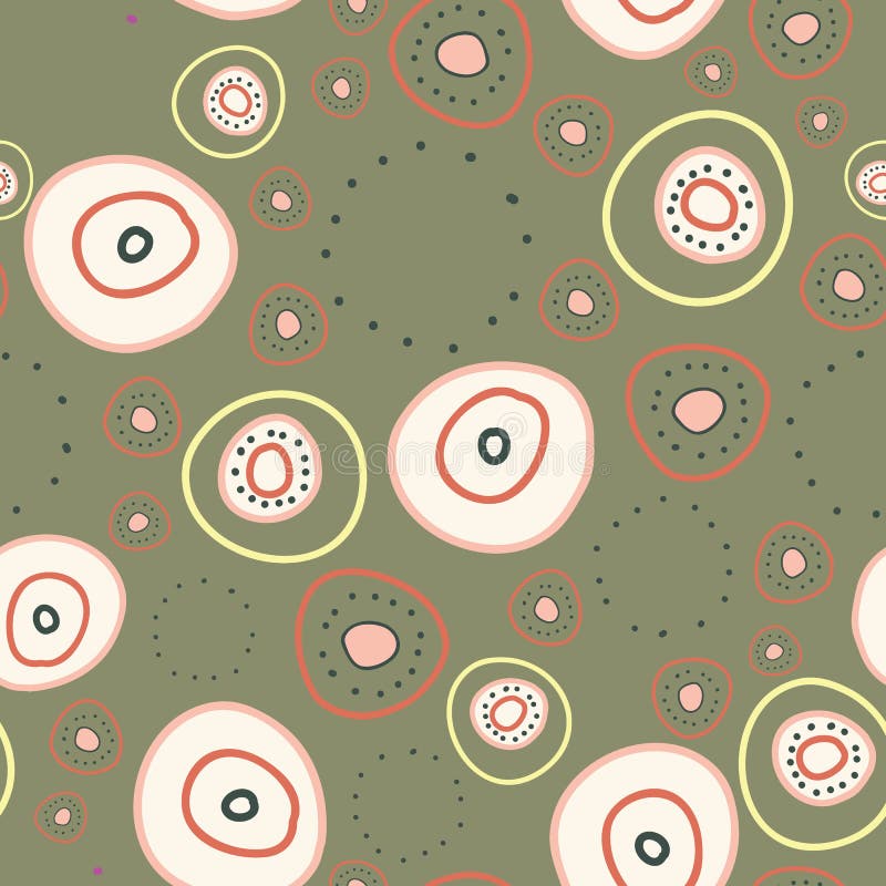 Roundish Things Circles and Rings on Muted Moss Green Background ...