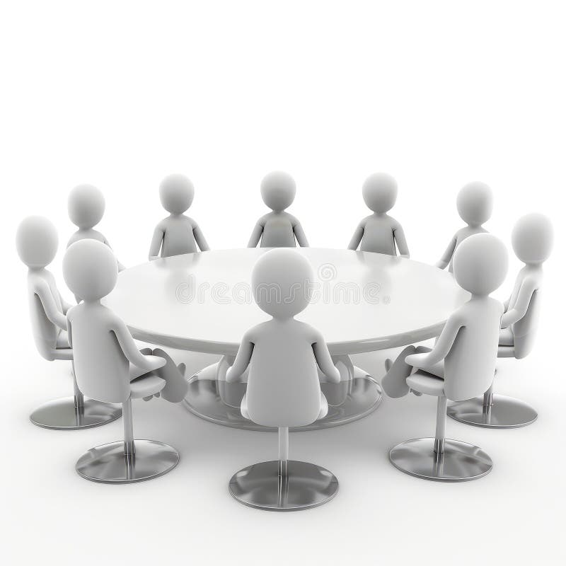 Team Meeting Around a Round Table in Modern Office Stock Illustration ...