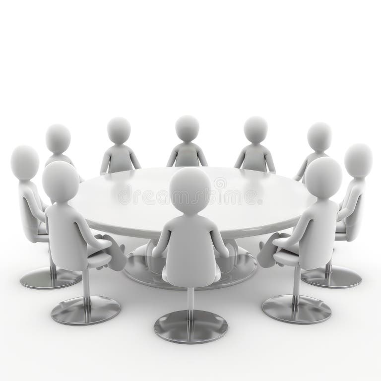Team Meeting Around a Round Table in Modern Office Stock Illustration ...