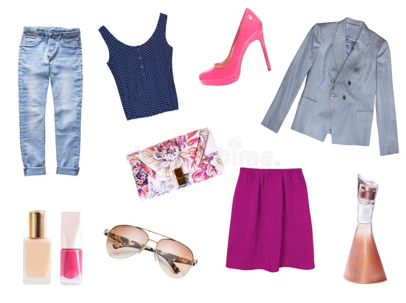 Colagem Ajustada Roupa Do ` S Das Mulheres Isolada Imagem de Stock ...