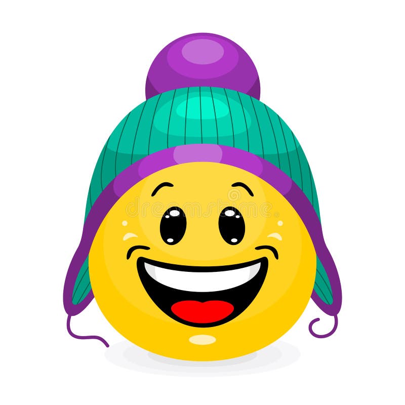 Emoticon Bonito Do Inverno, Tampão Vestindo E Lenço, Emoji, Smiley ...