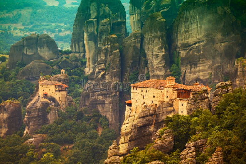 Meteora Roussanou Monastery at Sunrise Greece Stock Photo - Image of ...