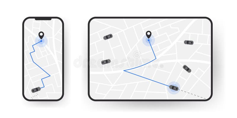 The Route of the Car on the Device Map. Traveling by Car. Distance ...