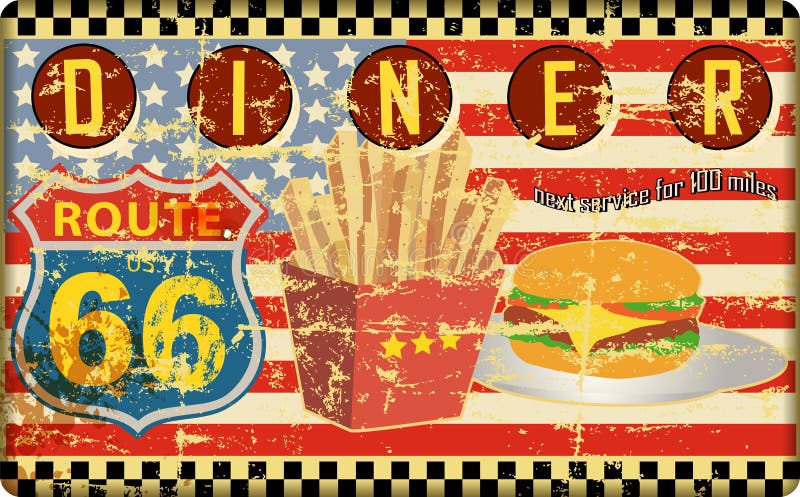 Route 66 diner sign, stock vector. Illustration of food - 97347630