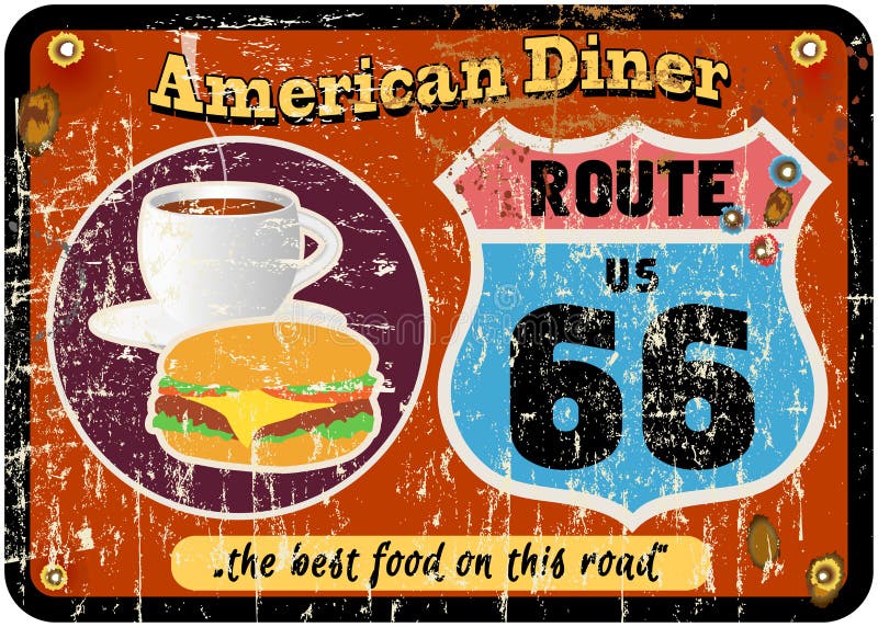 Route 66 diner sign stock vector. Illustration of diner - 35731477