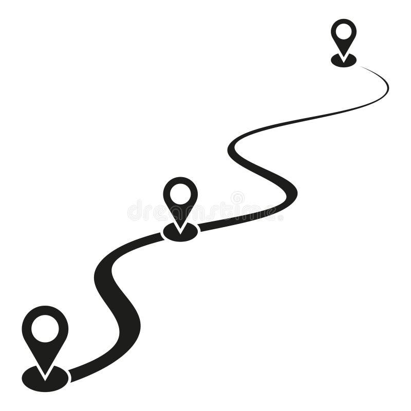 Route Location Icon, Three Map Pin Sign and Road or Path. Vector ...