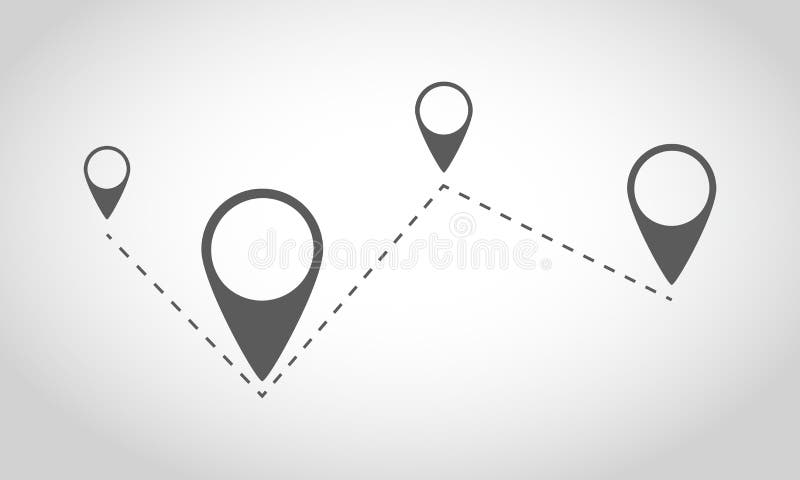 Several Map Markers on the Dotted Line. Vector Illustration Stock ...