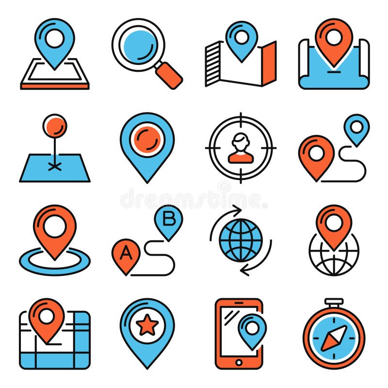Route Location Icons Set on White Background. Vector Stock Illustration ...