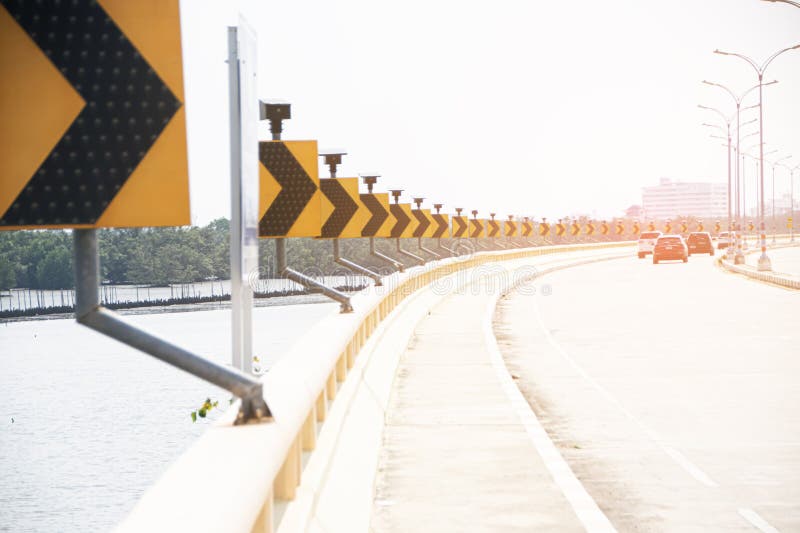 Route with Mandatory Curve Signs Stock Image - Image of drive, junction ...