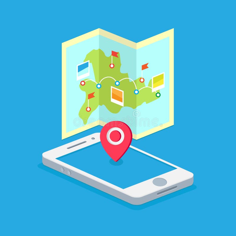 A Route on a Map on the Phone Stock Vector - Illustration of design ...