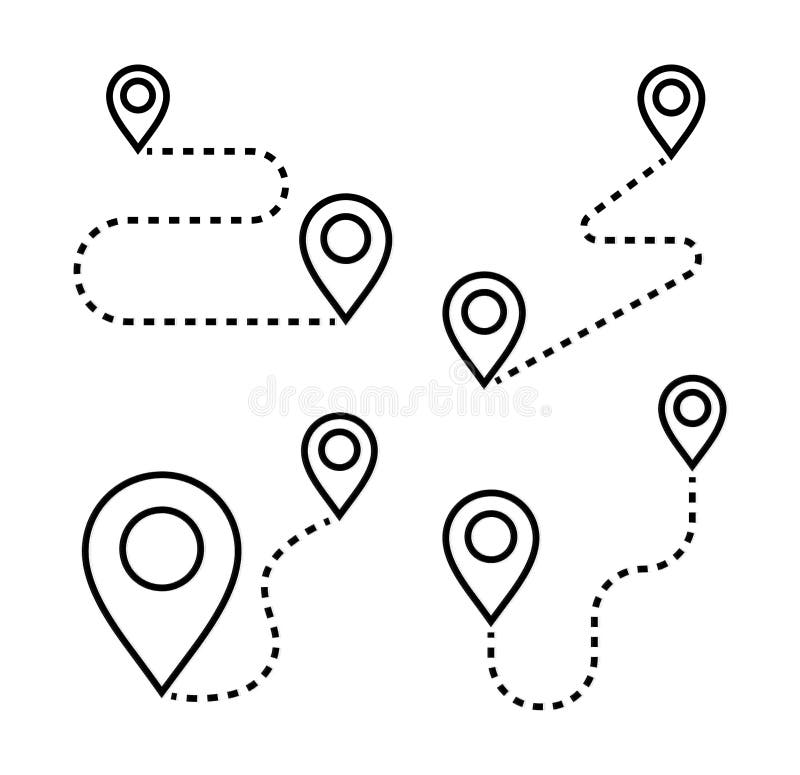 Route with Markers Icons Thin Line. Location and Navigation Icons ...