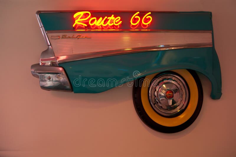 Route 66 neon sign editorial stock photo. Image of 1957 - 45393638