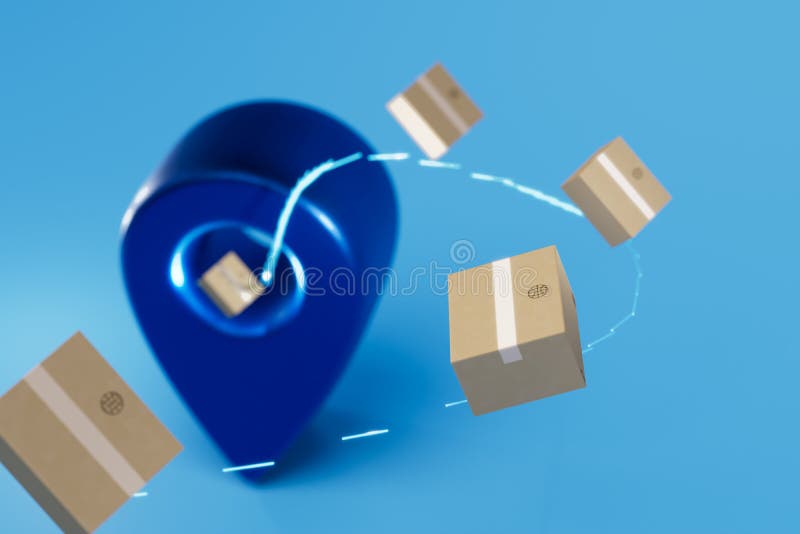 Route for Parcel Delivery. Map Pointer, Route Line and Boxes with ...