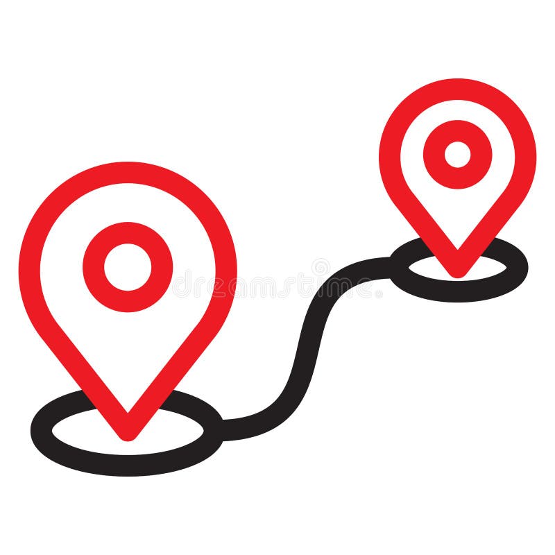 Route and Pin Location Line Icon. Road with Map Pins or Marker Vector ...