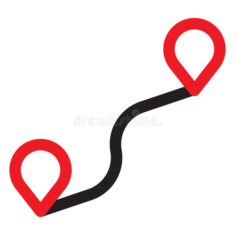 Route and Pin Location Line Icon. Road with Map Pins or Marker Vector ...