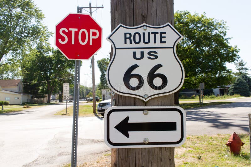 Route 66 Sign with Arrow and Stop Sign Editorial Photography - Image of ...