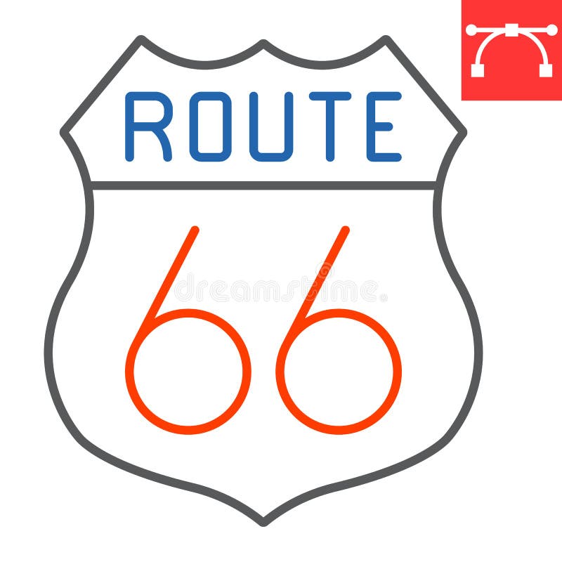 Route Sixty Six Color Line Icon, America and State, Route Sign Vector ...