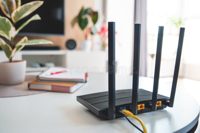 Router with 4 Antennas in Living Room Stock Image - Image of ...
