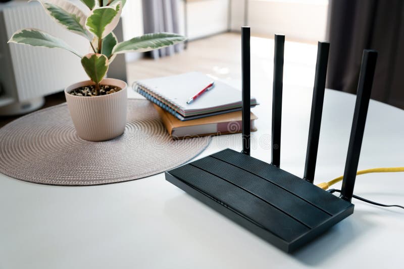Router with 4 Antennas in Living Room Stock Photo - Image of digital ...