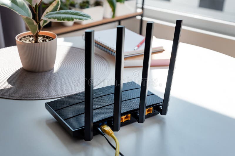 Router with 4 Antennas in Living Room Stock Image - Image of broadband ...