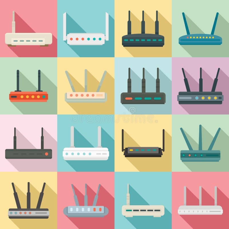Router Icons Set, Flat Style Stock Vector - Illustration of router ...