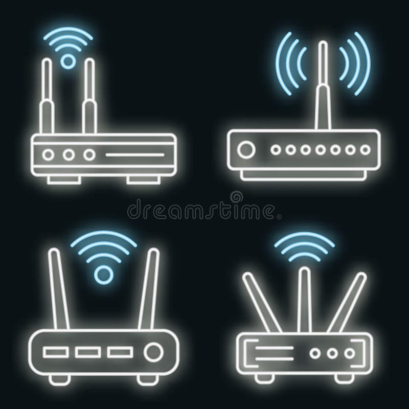 Router Icons Set Vector Neon Stock Vector - Illustration of firewall ...