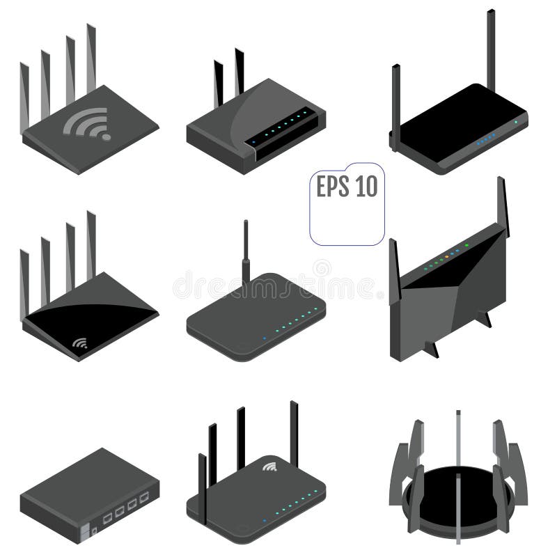 Router Isometric Icons Set. Vector Stock Vector - Illustration of ...