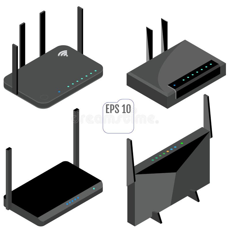 Router Isometric Icons Set. Vector Stock Vector - Illustration of ...