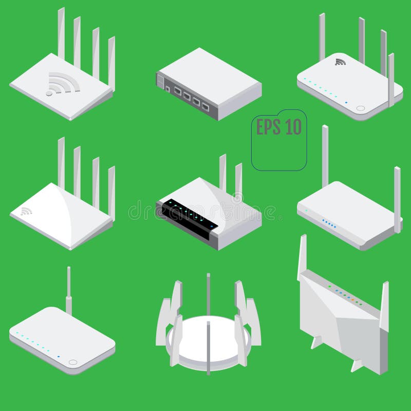 Router Isometric Icons Set. Vector Stock Vector - Illustration of ...
