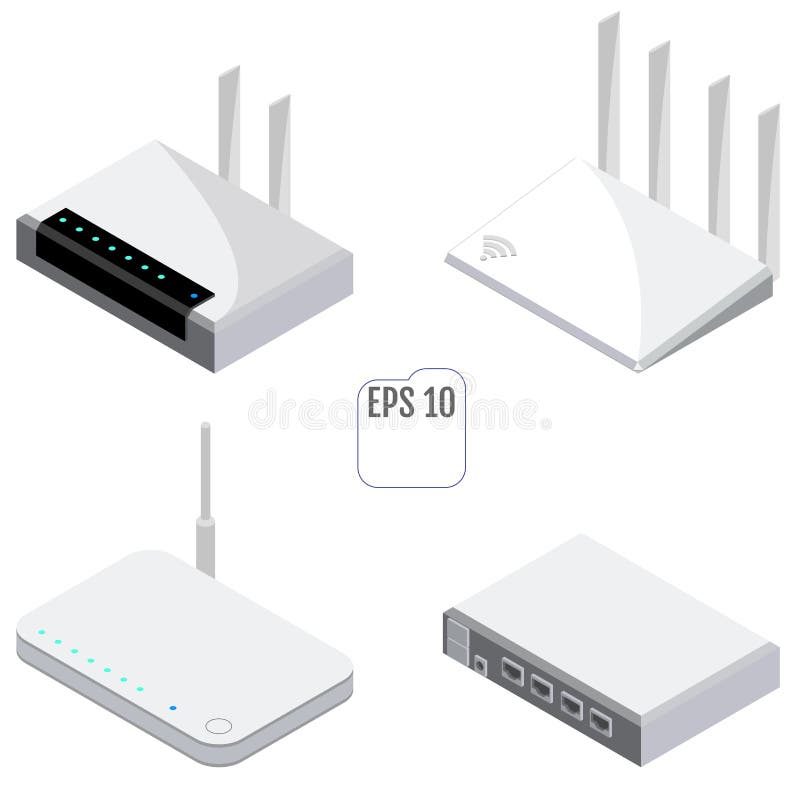Router Isometric Icons Set. Vector Stock Vector - Illustration of modem ...