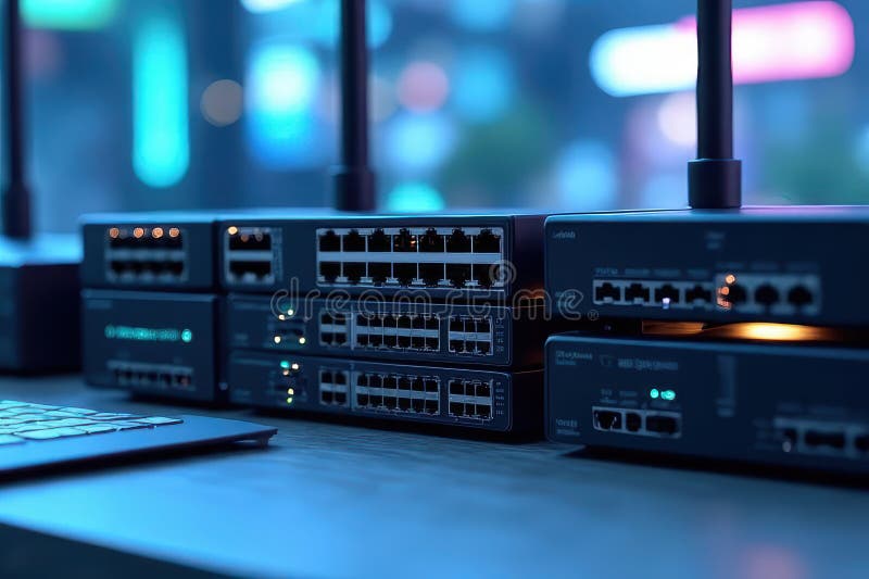 Router and Switch Setup in Modern Networking Stock Illustration ...