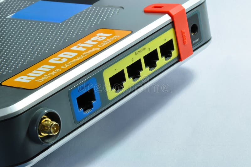Router with Multiple Ethernet Ports for Network Connections Stock Photo ...