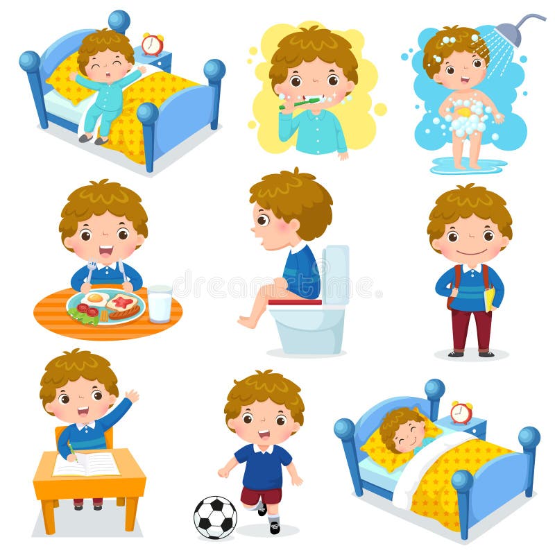 Daily Routine Activities for Kids with Cute Boy Stock Vector ...