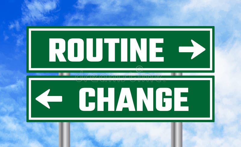 Routine or Change Road Sign on Cloudy Sky Background Stock Image ...
