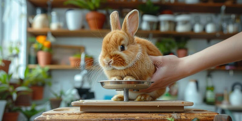 Routine Check-up Involves Weighing a Rabbit in a Cozy Indoor Setting ...