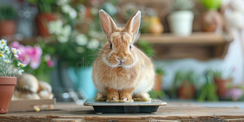 Routine Check-up of a Rabbit Being Weighed in a Cozy Indoor Setting ...