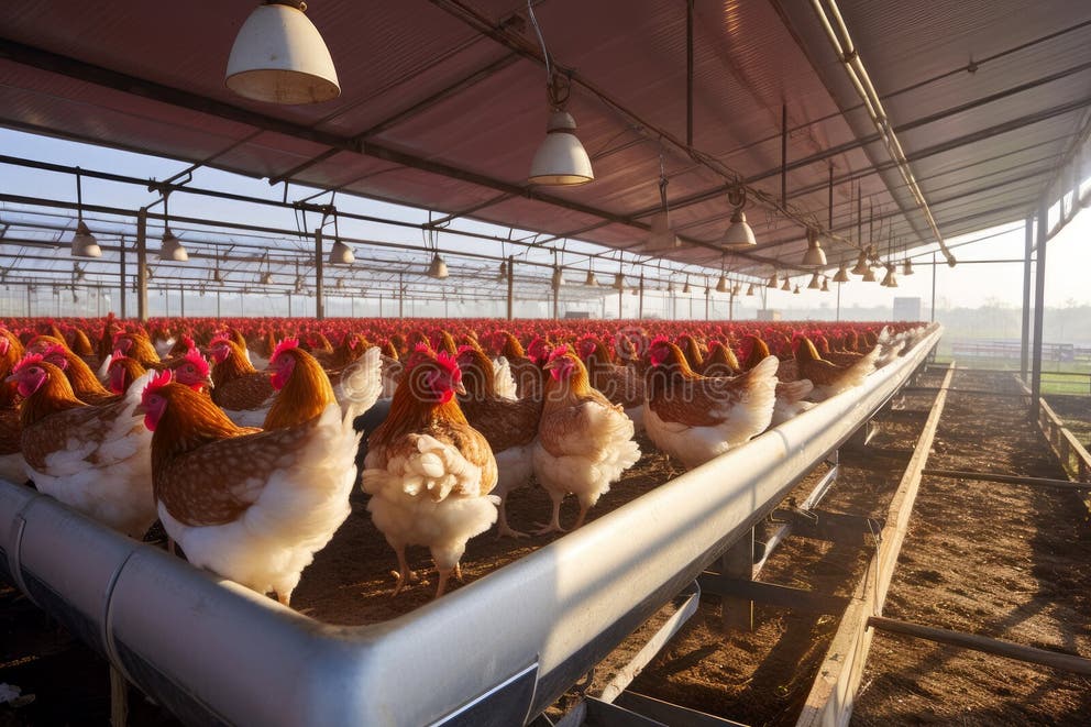 Daily Routine on a Big Chicken Farm. AI Generated Stock Illustration ...