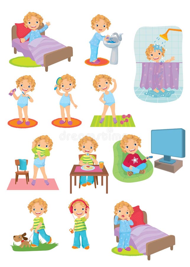 Daily Routine Child from Morning To Evening Stock Vector - Illustration ...