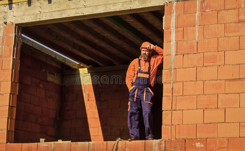 Daily Routine at Construction. Well Done. Repairman Tired Builder ...