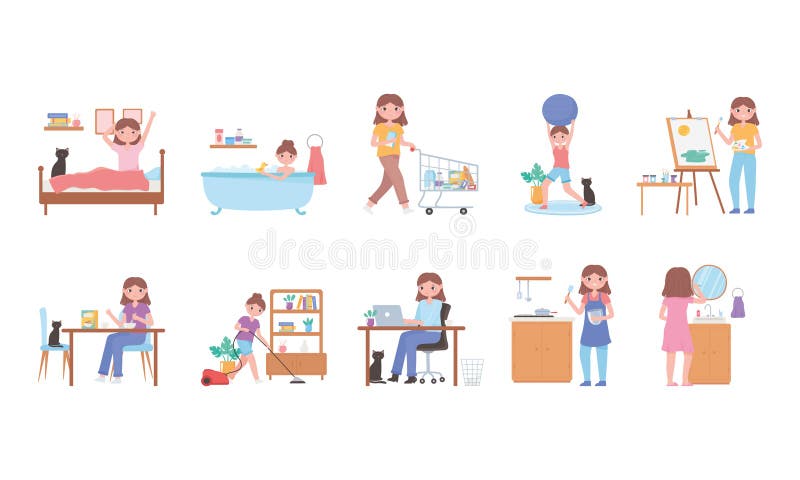 Daily Routine, Everyday Activities Scene Set, Exercising, Shopping ...