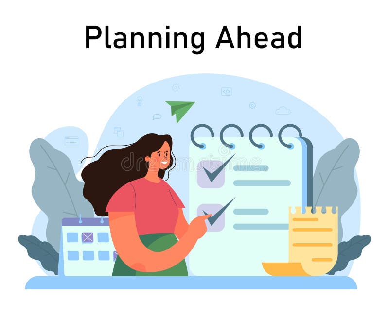 Daily Routine. Female Character Planning or Checking Task, Appointment ...