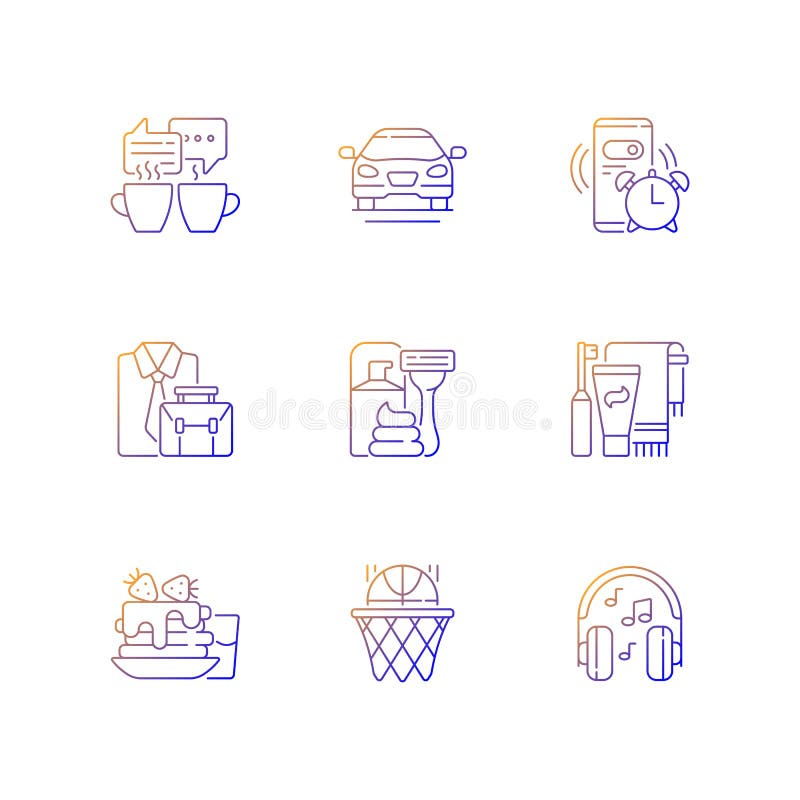 Daily Routine Gradient Linear Vector Icons Set Stock Illustration ...